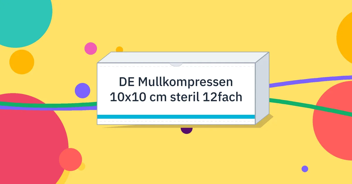 Symbolbild: Packung mit der Aufschrift DE Mullkompressen 10x10 cm steril 12fach (PZN 03227520) – Verfügbarkeit und Bezug in Apotheken in Frankfurt am Main