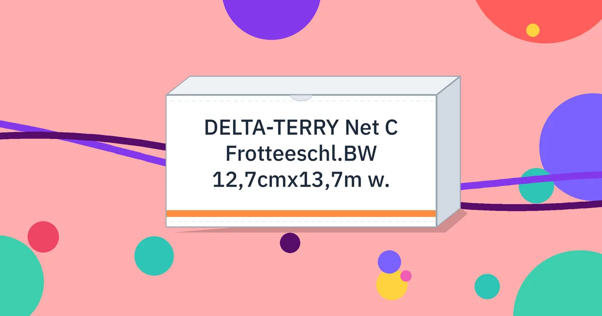 Symbolbild: Packung mit der Aufschrift DELTA-TERRY Net C Frotteeschl.BW 12,7cmx13,7m w. (PZN 00855799) – Verfügbarkeit und Bezug in Apotheken in Frankfurt am Main