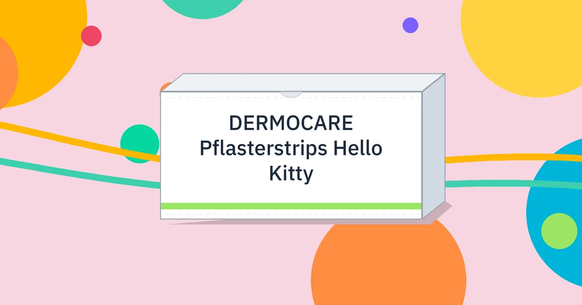 Symbolbild: Packung mit der Aufschrift DERMOCARE Pflasterstrips Hello Kitty (PZN 12144810) – Verfügbarkeit und Bezug in Apotheken in Frankfurt am Main