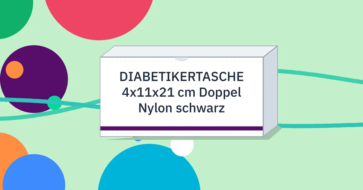 Symbolbild: Packung mit der Aufschrift DIABETIKERTASCHE 4x11x21 cm Doppel Nylon schwarz (PZN 09748042) – Verfügbarkeit und Bezug in Apotheken in Frankfurt am Main
