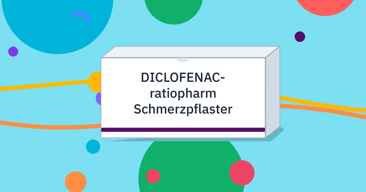 Symbolbild: Packung mit der Aufschrift DICLOFENAC-ratiopharm Schmerzpflaster (PZN 03500938) – Verfügbarkeit und Bezug in Apotheken in Frankfurt am Main