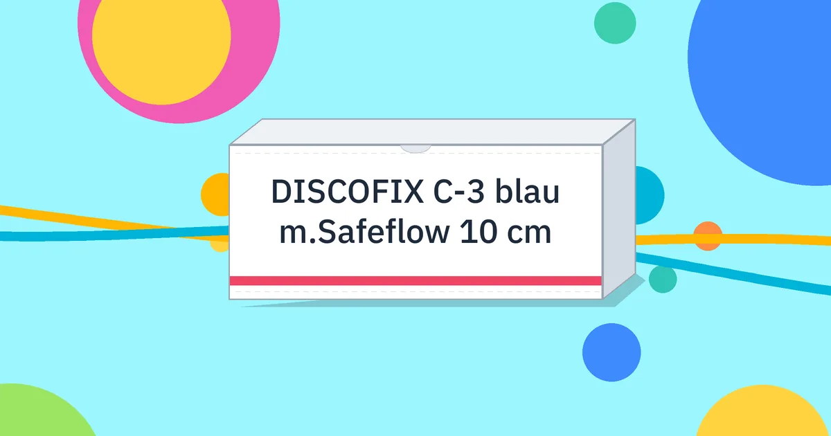 Symbolbild: Packung mit der Aufschrift DISCOFIX C-3 blau m.Safeflow 10 cm (PZN 17366159) – Verfügbarkeit und Bezug in Apotheken in Frankfurt am Main
