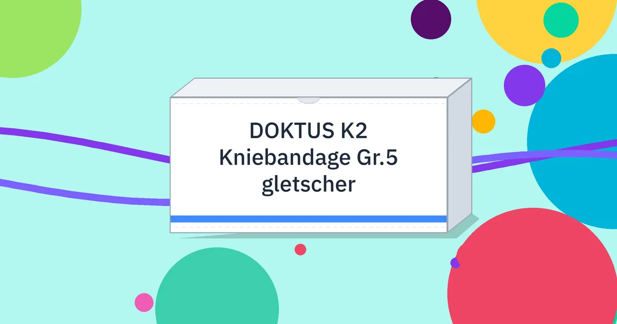 Symbolbild: Packung mit der Aufschrift DOKTUS K2 Kniebandage Gr.5 gletscher (PZN 03310439) – Verfügbarkeit und Bezug in Apotheken in Frankfurt am Main