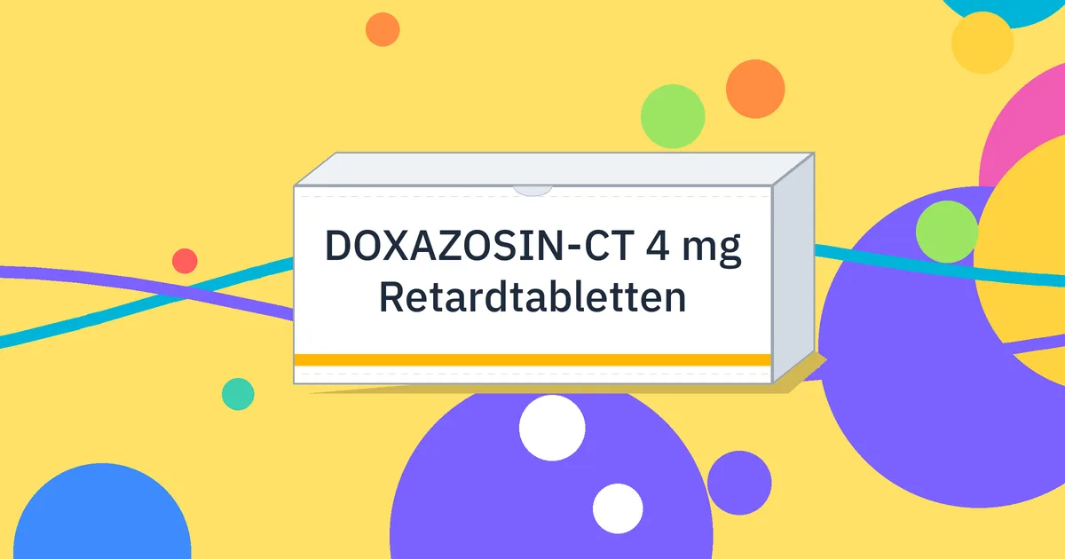 Symbolbild: Packung mit der Aufschrift DOXAZOSIN-CT 4 mg Retardtabletten (PZN 03705698) – Verfügbarkeit und Bezug in Apotheken in Frankfurt am Main