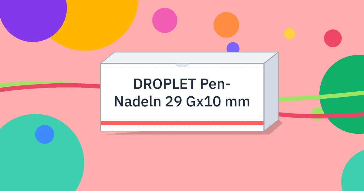 Symbolbild: Packung mit der Aufschrift DROPLET Pen-Nadeln 29 Gx10 mm (PZN 13900550) – Verfügbarkeit und Bezug in Apotheken in Frankfurt am Main