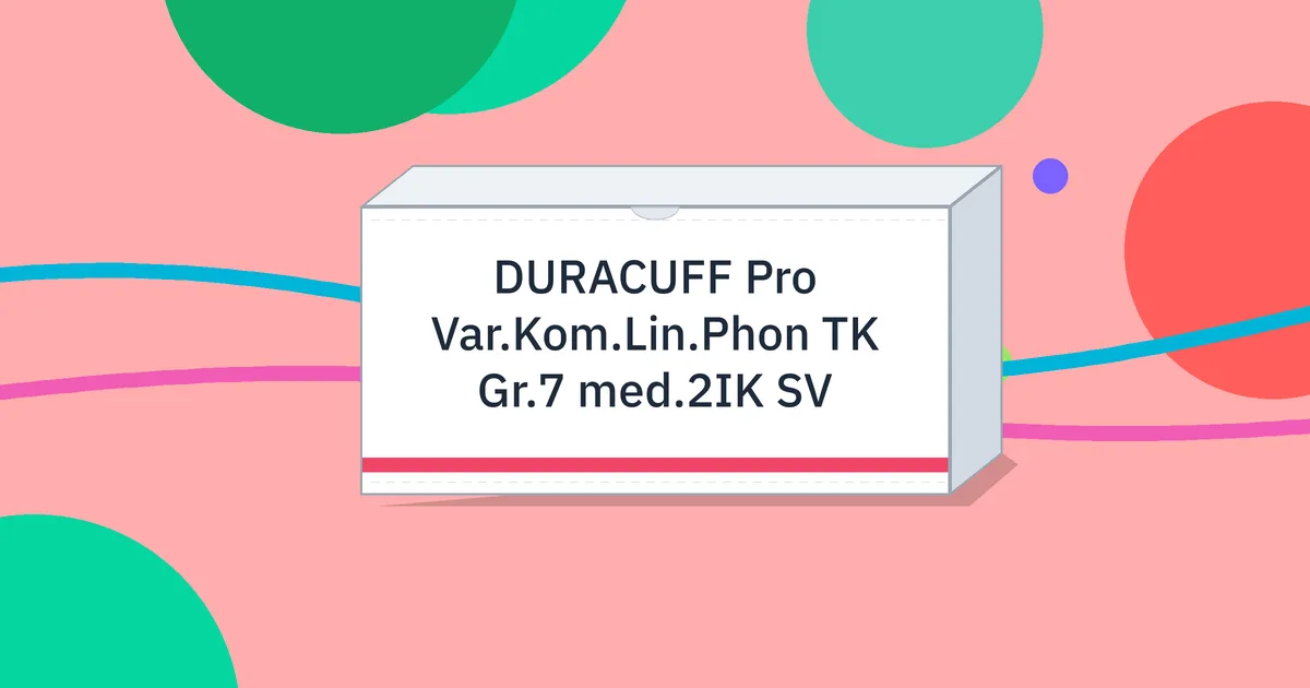 Symbolbild: Packung mit der Aufschrift DURACUFF Pro Var.Kom.Lin.Phon TK Gr.7 med.2IK SV (PZN 19245081) – Verfügbarkeit und Bezug in Apotheken in Frankfurt am Main