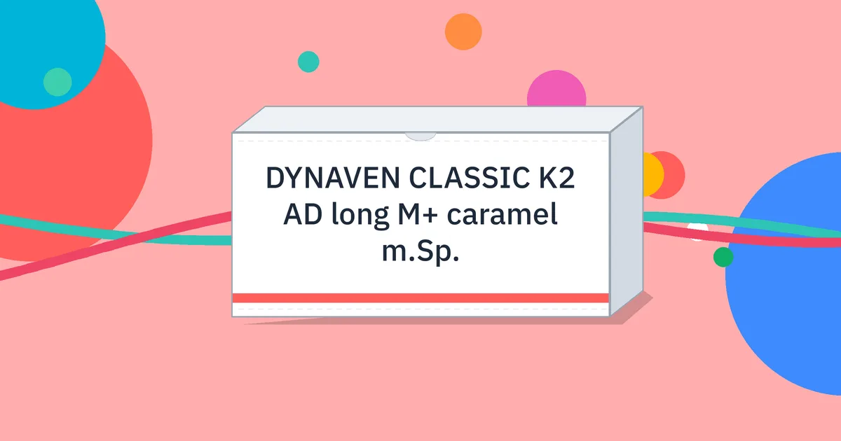 Symbolbild: Packung mit der Aufschrift DYNAVEN CLASSIC K2 AD long M+ caramel m.Sp. (PZN 18417887) – Verfügbarkeit und Bezug in Apotheken in Frankfurt am Main