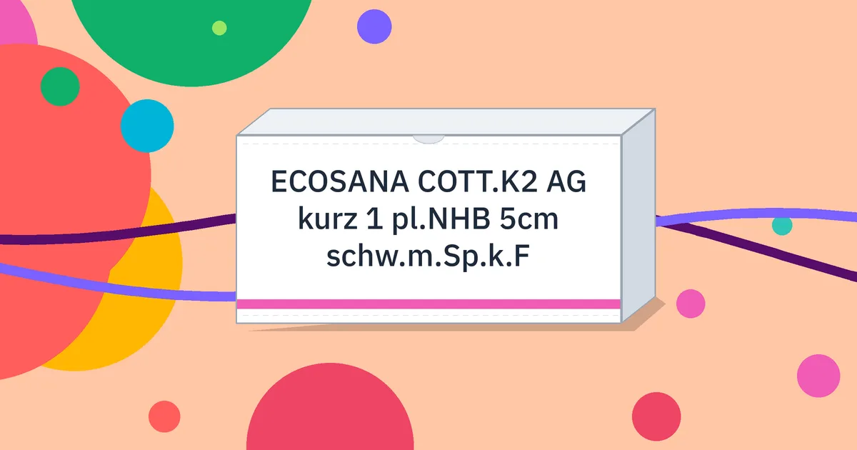 Symbolbild: Packung mit der Aufschrift ECOSANA COTT.K2 AG kurz 1 pl.NHB 5cm schw.m.Sp.k.F (PZN 16948511) – Verfügbarkeit und Bezug in Apotheken in Frankfurt am Main