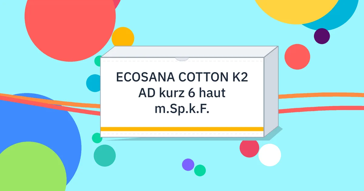 Symbolbild: Packung mit der Aufschrift ECOSANA COTTON K2 AD kurz 6 haut m.Sp.k.F. (PZN 16948385) – Verfügbarkeit und Bezug in Apotheken in Frankfurt am Main