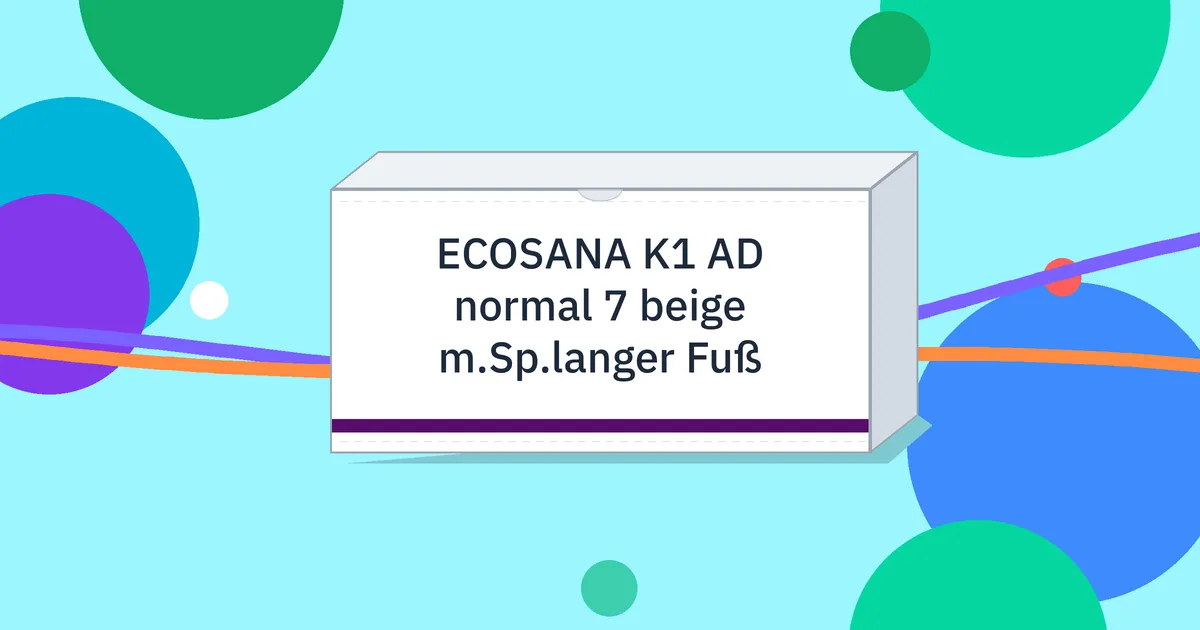 Symbolbild: Packung mit der Aufschrift ECOSANA K1 AD normal 7 beige m.Sp.langer Fuß (PZN 04725450) – Verfügbarkeit und Bezug in Apotheken in Frankfurt am Main