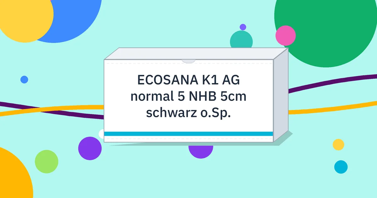 Symbolbild: Packung mit der Aufschrift ECOSANA K1 AG normal 5 NHB 5cm schwarz o.Sp. (PZN 04728738) – Verfügbarkeit und Bezug in Apotheken in Frankfurt am Main