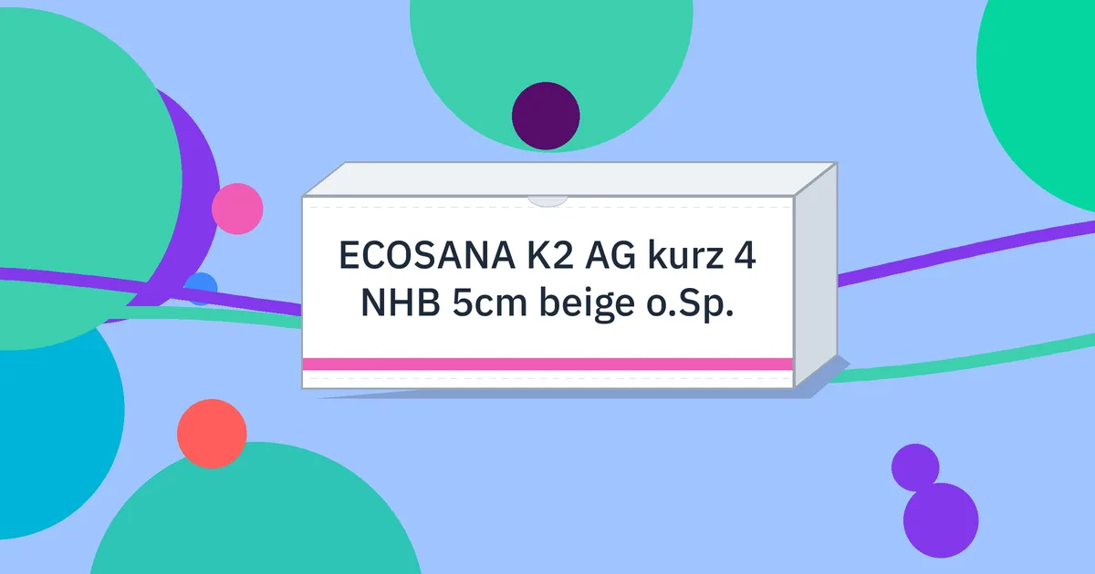 Symbolbild: Packung mit der Aufschrift ECOSANA K2 AG kurz 4 NHB 5cm beige o.Sp. (PZN 01441781) – Verfügbarkeit und Bezug in Apotheken in Frankfurt am Main