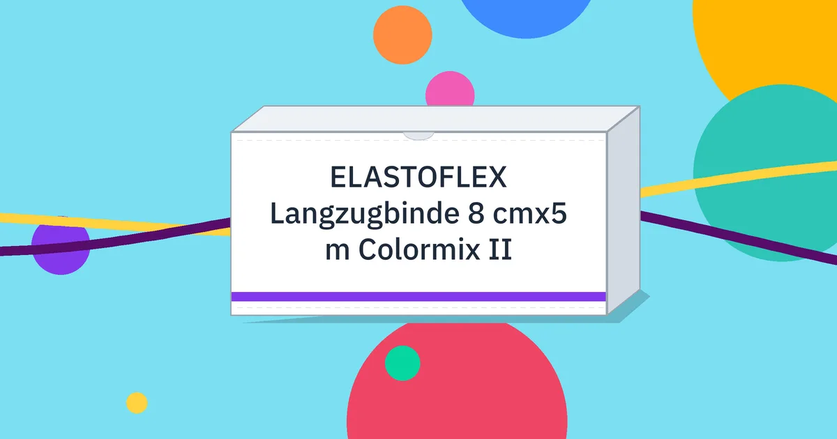 Symbolbild: Packung mit der Aufschrift ELASTOFLEX Langzugbinde 8 cmx5 m Colormix II (PZN 17175749) – Verfügbarkeit und Bezug in Apotheken in Frankfurt am Main
