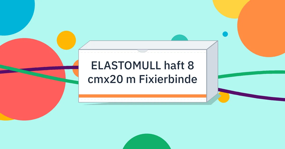 Symbolbild: Packung mit der Aufschrift ELASTOMULL haft 8 cmx20 m Fixierbinde (PZN 12656763) – Verfügbarkeit und Bezug in Apotheken in Frankfurt am Main