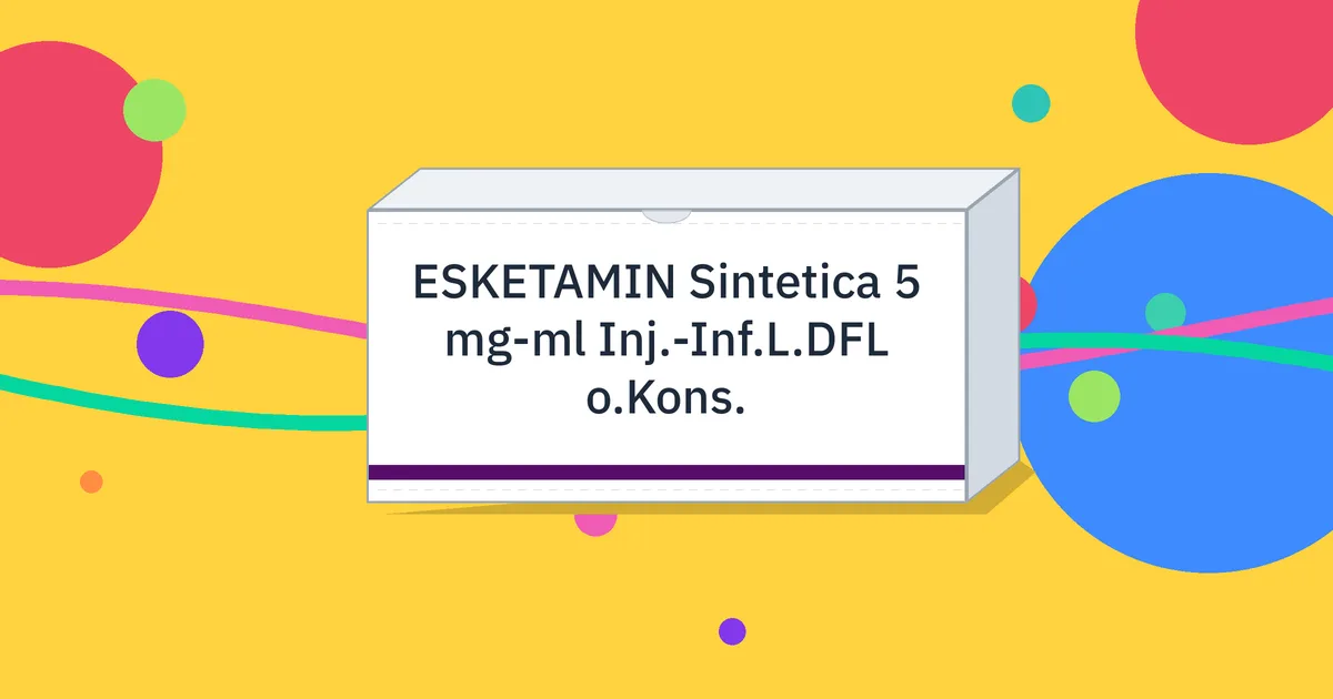 Symbolbild: Packung mit der Aufschrift ESKETAMIN Sintetica 5 mg-ml Inj.-Inf.L.DFL o.Kons. (PZN 17566510) – Verfügbarkeit und Bezug in Apotheken in Frankfurt am Main