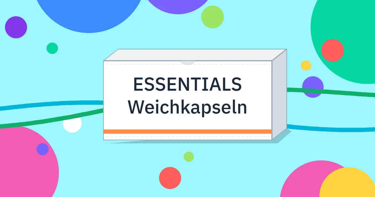 Symbolbild: Packung mit der Aufschrift ESSENTIALS Weichkapseln (PZN 20299946) – Verfügbarkeit und Bezug in Apotheken in Frankfurt am Main