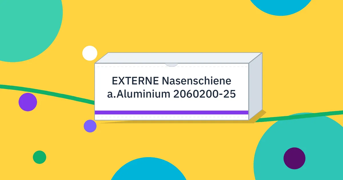 Symbolbild: Packung mit der Aufschrift EXTERNE Nasenschiene a.Aluminium 2060200-25 (PZN 06496060) – Verfügbarkeit und Bezug in Apotheken in Frankfurt am Main