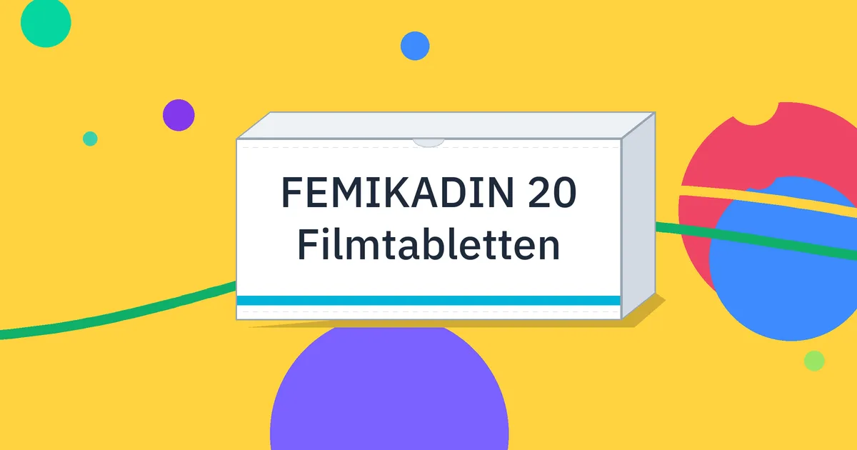 Symbolbild: Packung mit der Aufschrift FEMIKADIN 20 Filmtabletten (PZN 09522065) – Verfügbarkeit und Bezug in Apotheken in Frankfurt am Main