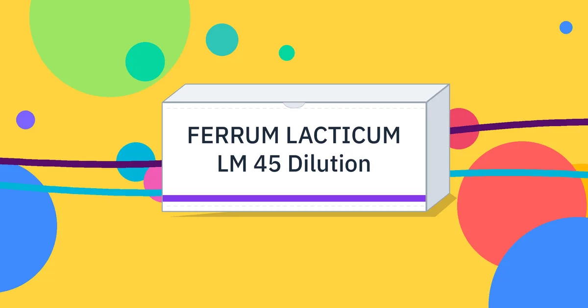 Symbolbild: Packung mit der Aufschrift FERRUM LACTICUM LM 45 Dilution (PZN 12849640) – Verfügbarkeit und Bezug in Apotheken in Frankfurt am Main