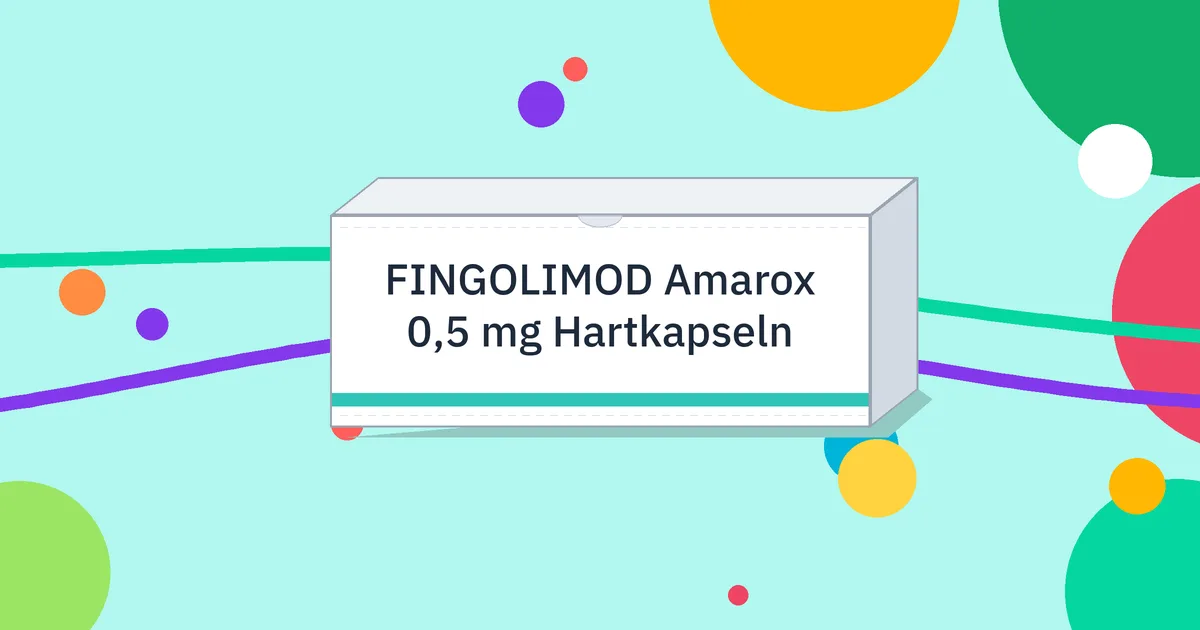 Symbolbild: Packung mit der Aufschrift FINGOLIMOD Amarox 0,5 mg Hartkapseln (PZN 16804657) – Verfügbarkeit und Bezug in Apotheken in Frankfurt am Main