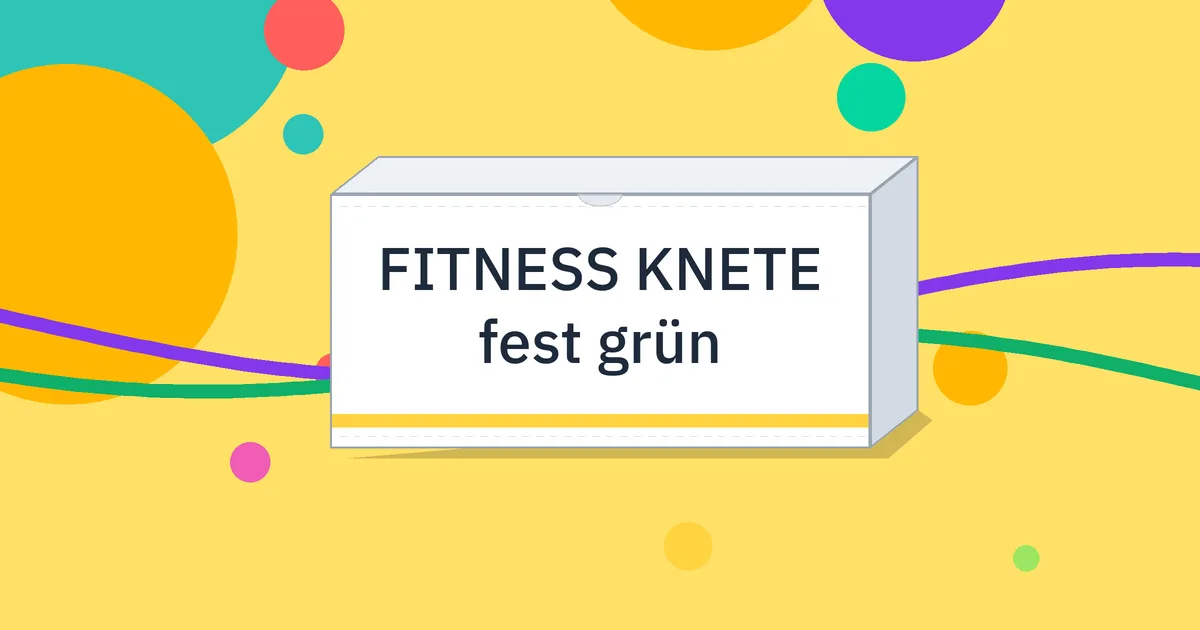Symbolbild: Packung mit der Aufschrift FITNESS KNETE fest grün (PZN 16349578) – Verfügbarkeit und Bezug in Apotheken in Frankfurt am Main