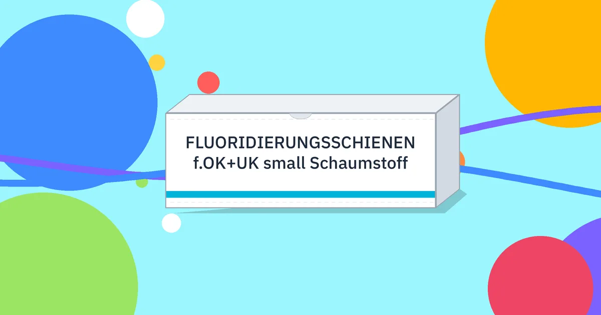 Symbolbild: Packung mit der Aufschrift FLUORIDIERUNGSSCHIENEN f.OK+UK small Schaumstoff (PZN 10182812) – Verfügbarkeit und Bezug in Apotheken in Frankfurt am Main