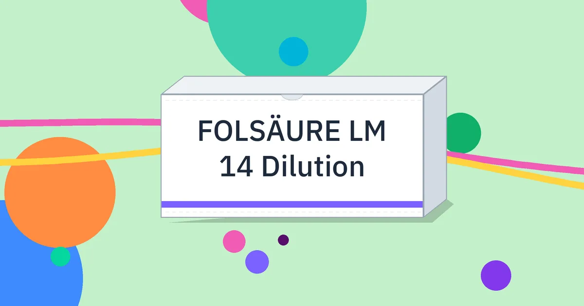 Symbolbild: Packung mit der Aufschrift FOLSÄURE LM 14 Dilution (PZN 12873130) – Verfügbarkeit und Bezug in Apotheken in Frankfurt am Main