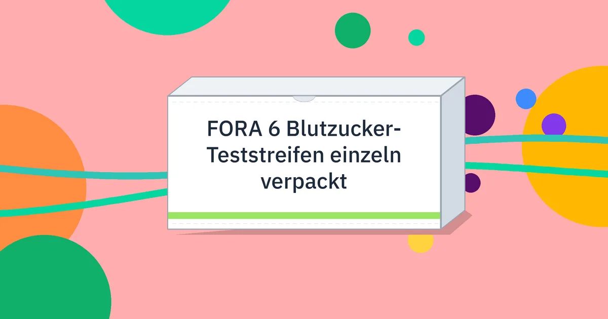 Symbolbild: Packung mit der Aufschrift FORA 6 Blutzucker-Teststreifen einzeln verpackt (PZN 15584538) – Verfügbarkeit und Bezug in Apotheken in Frankfurt am Main