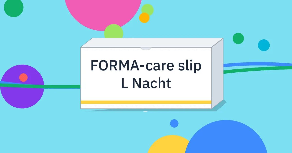 Symbolbild: Packung mit der Aufschrift FORMA-care slip L Nacht (PZN 04956356) – Verfügbarkeit und Bezug in Apotheken in Frankfurt am Main