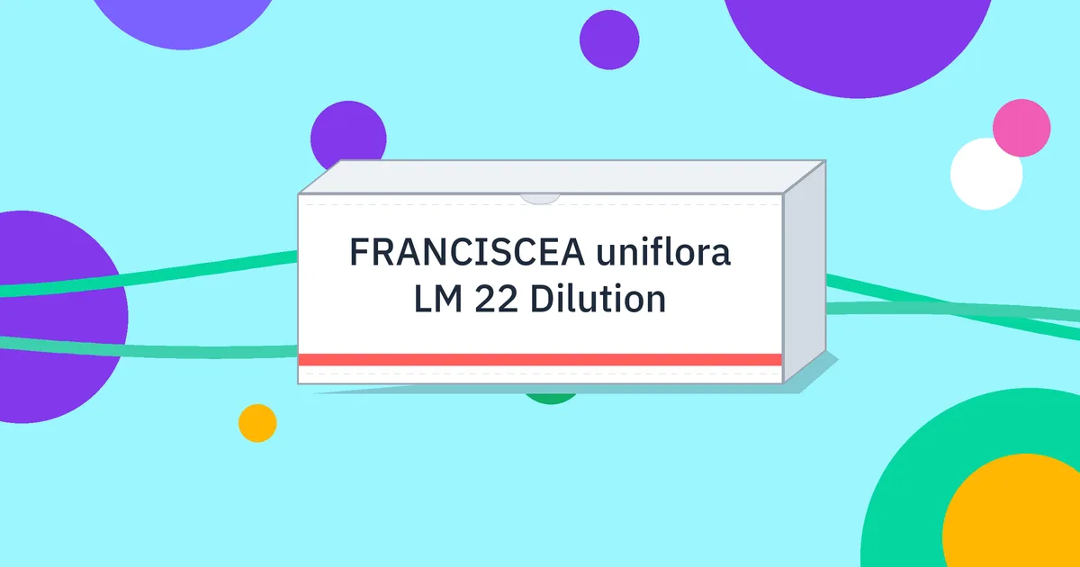 Symbolbild: Packung mit der Aufschrift FRANCISCEA uniflora LM 22 Dilution (PZN 13491235) – Verfügbarkeit und Bezug in Apotheken in Frankfurt am Main