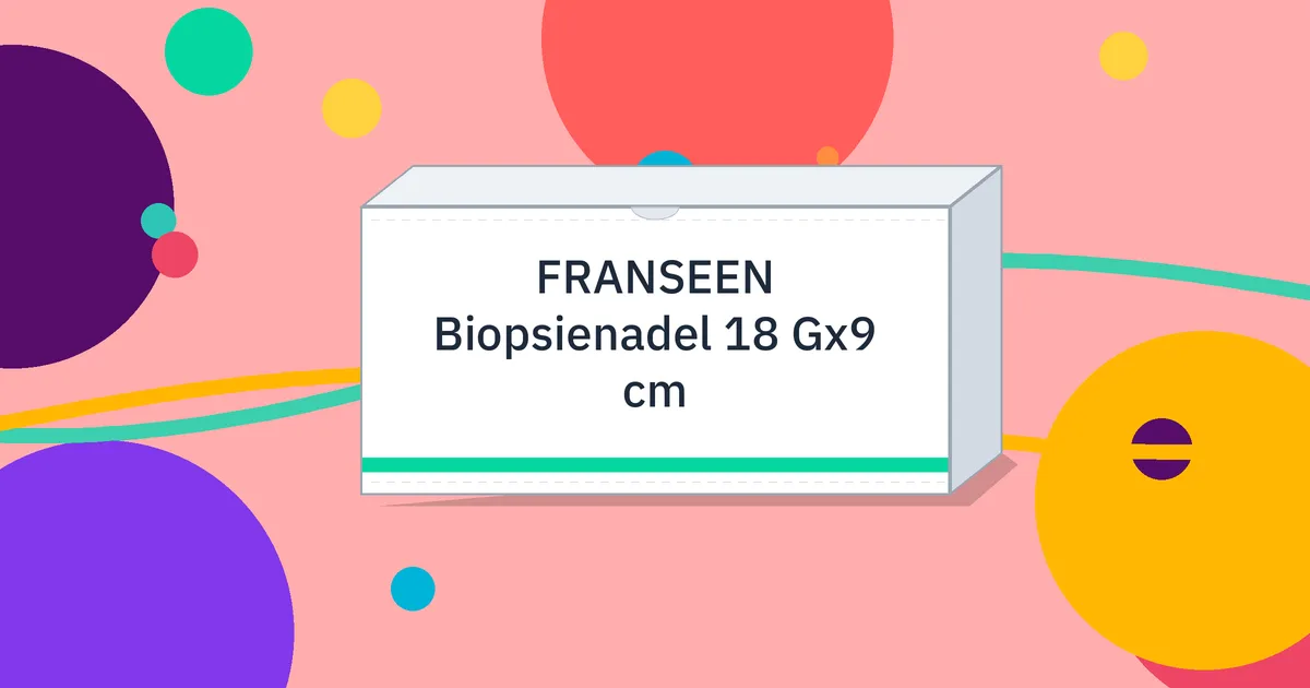 Symbolbild: Packung mit der Aufschrift FRANSEEN Biopsienadel 18 Gx9 cm (PZN 00297684) – Verfügbarkeit und Bezug in Apotheken in Frankfurt am Main