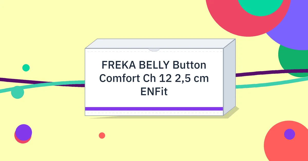 Symbolbild: Packung mit der Aufschrift FREKA BELLY Button Comfort Ch 12 2,5 cm ENFit (PZN 11481882) – Verfügbarkeit und Bezug in Apotheken in Frankfurt am Main