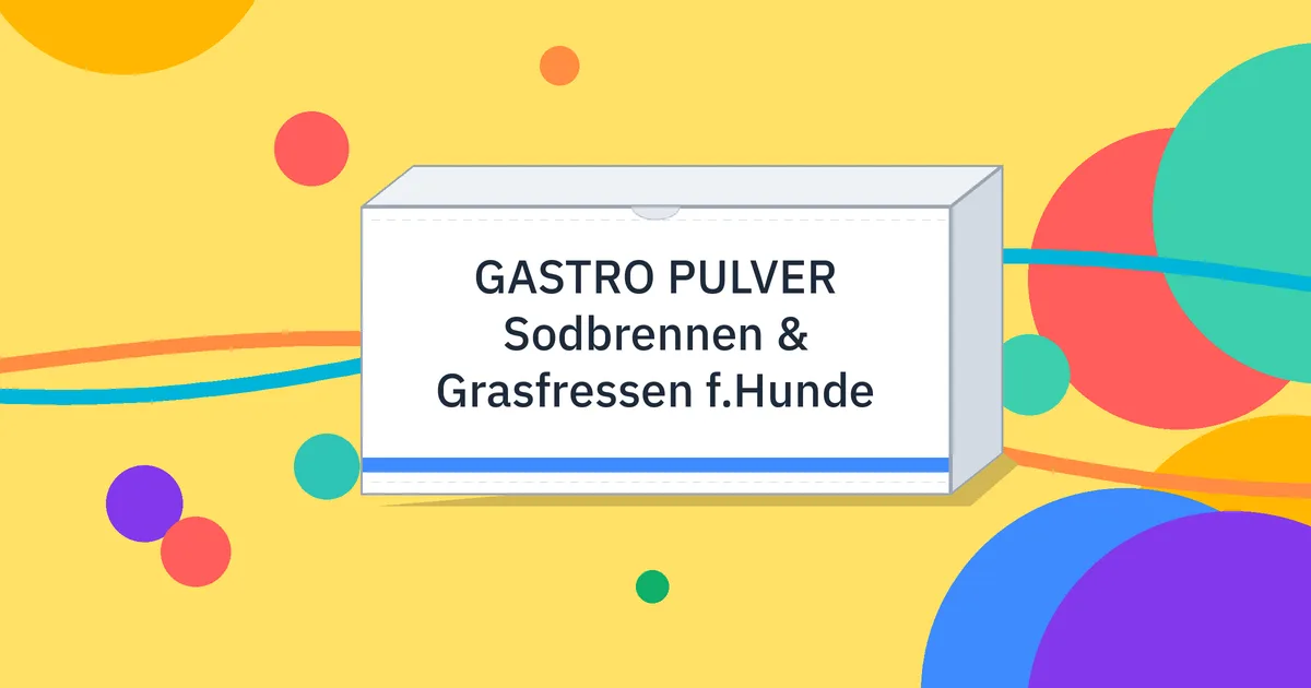 Symbolbild: Packung mit der Aufschrift GASTRO PULVER Sodbrennen & Grasfressen f.Hunde (PZN 20222263) – Verfügbarkeit und Bezug in Apotheken in Frankfurt am Main