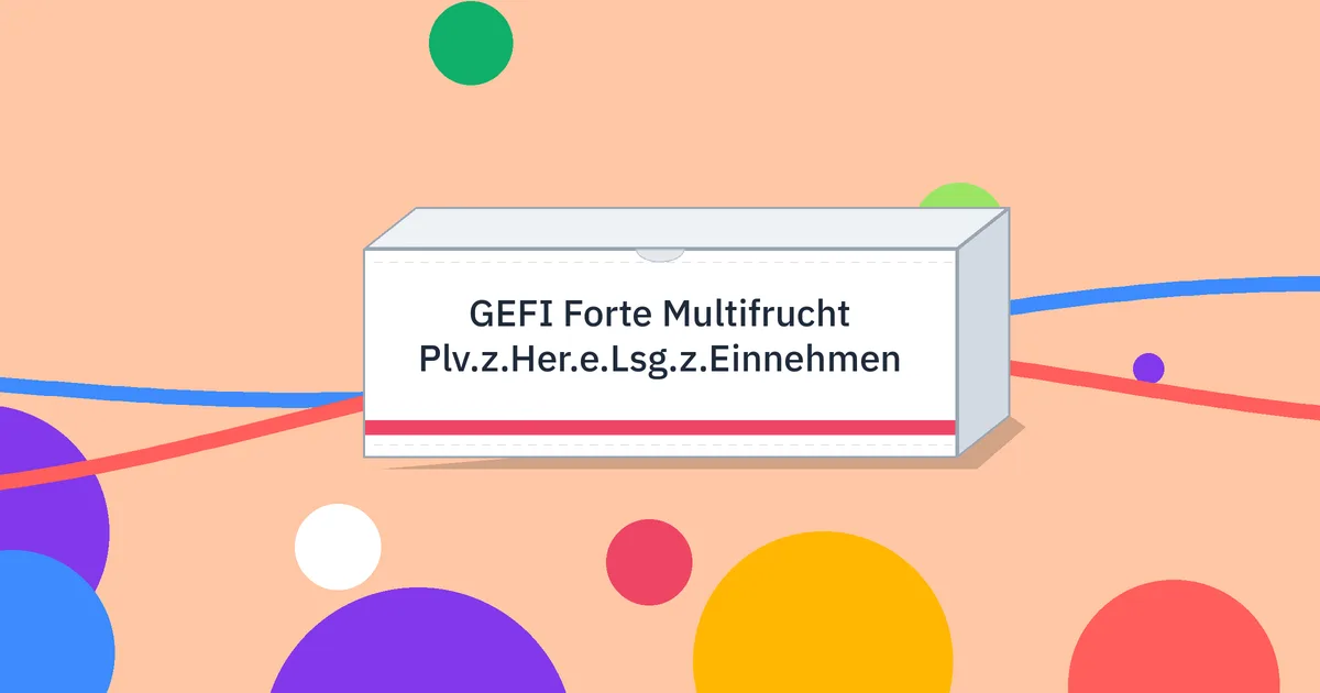 Symbolbild: Packung mit der Aufschrift GEFI Forte Multifrucht Plv.z.Her.e.Lsg.z.Einnehmen (PZN 11235841) – Verfügbarkeit und Bezug in Apotheken in Frankfurt am Main