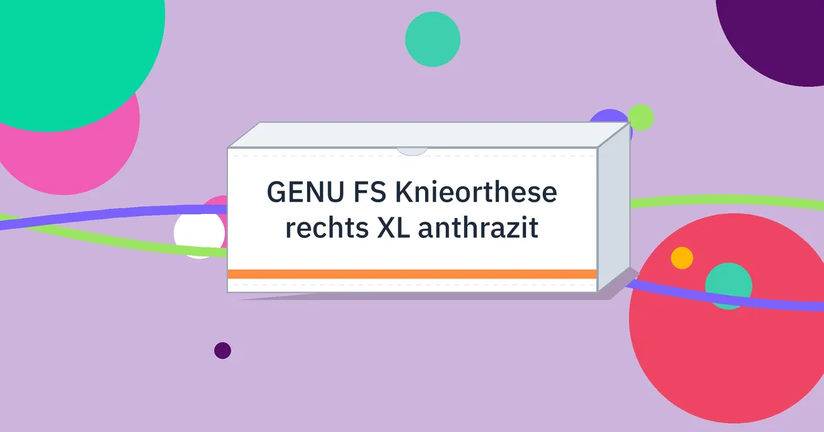 Symbolbild: Packung mit der Aufschrift GENU FS Knieorthese rechts XL anthrazit (PZN 14308405) – Verfügbarkeit und Bezug in Apotheken in Frankfurt am Main