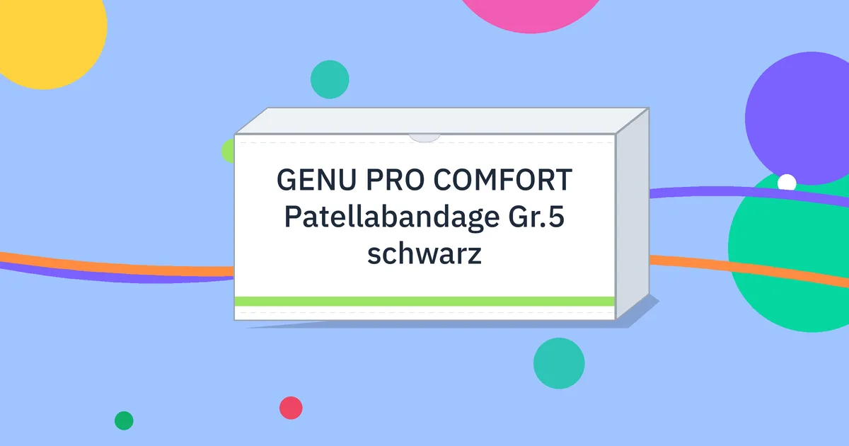 Symbolbild: Packung mit der Aufschrift GENU PRO COMFORT Patellabandage Gr.5 schwarz (PZN 03040017) – Verfügbarkeit und Bezug in Apotheken in Frankfurt am Main