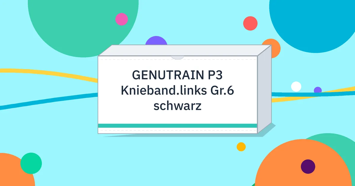 Symbolbild: Packung mit der Aufschrift GENUTRAIN P3 Knieband.links Gr.6 schwarz (PZN 07552240) – Verfügbarkeit und Bezug in Apotheken in Frankfurt am Main