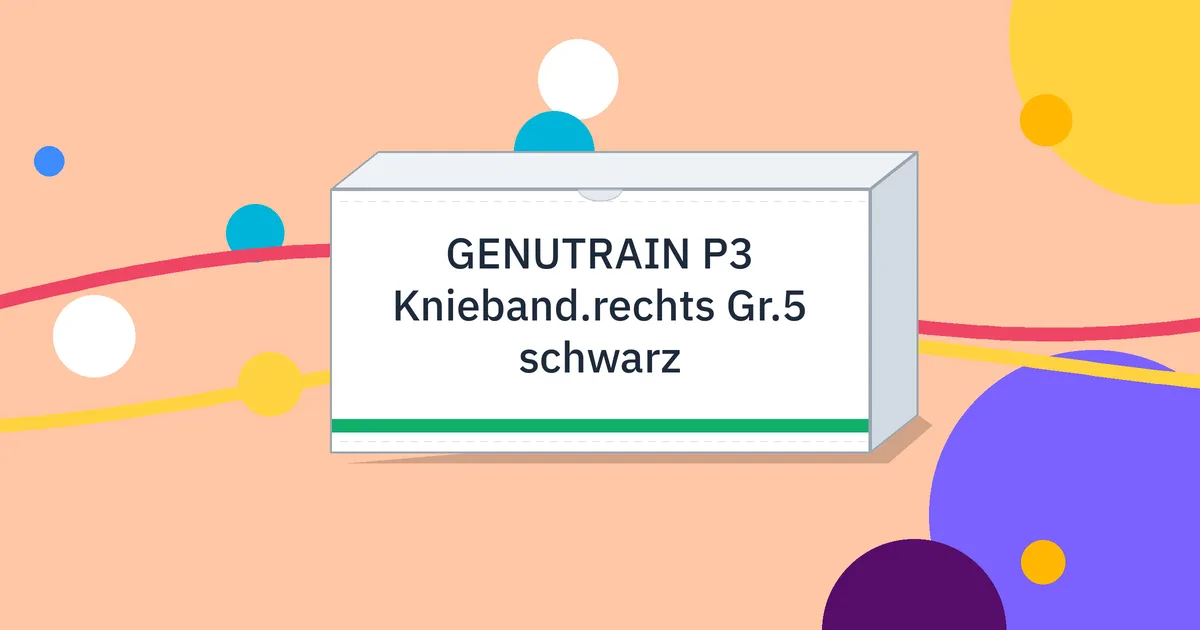 Symbolbild: Packung mit der Aufschrift GENUTRAIN P3 Knieband.rechts Gr.5 schwarz (PZN 07552151) – Verfügbarkeit und Bezug in Apotheken in Frankfurt am Main