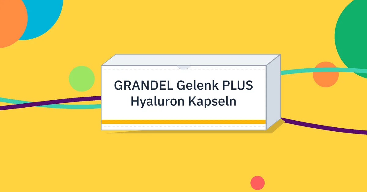 Symbolbild: Packung mit der Aufschrift GRANDEL Gelenk PLUS Hyaluron Kapseln (PZN 10303865) – Verfügbarkeit und Bezug in Apotheken in Frankfurt am Main