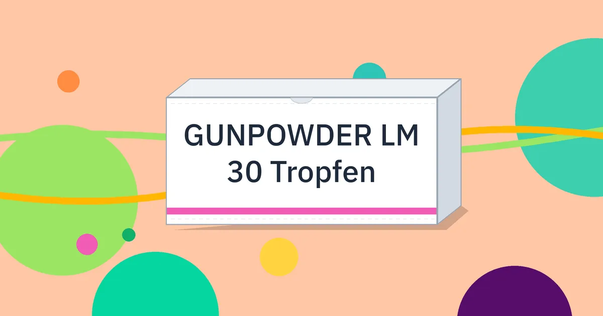 Symbolbild: Packung mit der Aufschrift GUNPOWDER LM 30 Tropfen (PZN 15823842) – Verfügbarkeit und Bezug in Apotheken in Frankfurt am Main