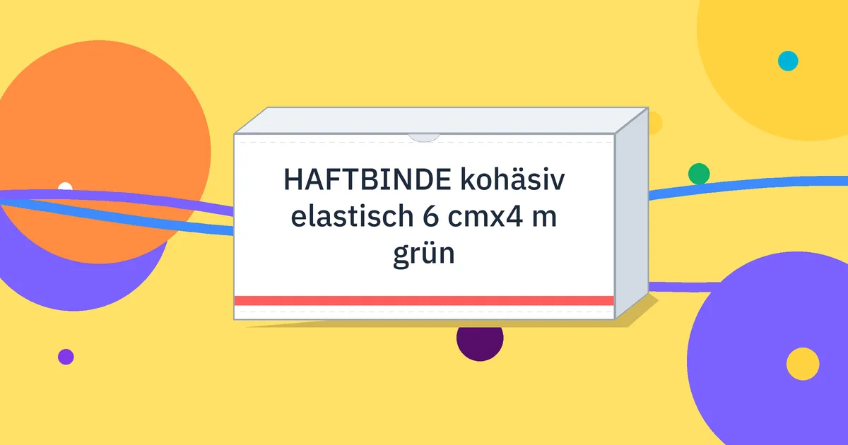 Symbolbild: Packung mit der Aufschrift HAFTBINDE kohäsiv elastisch 6 cmx4 m grün (PZN 10404419) – Verfügbarkeit und Bezug in Apotheken in Frankfurt am Main
