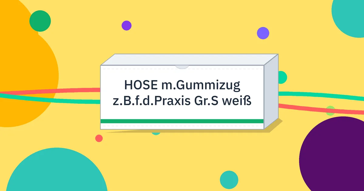 Symbolbild: Packung mit der Aufschrift HOSE m.Gummizug z.B.f.d.Praxis Gr.S weiß (PZN 10403791) – Verfügbarkeit und Bezug in Apotheken in Frankfurt am Main
