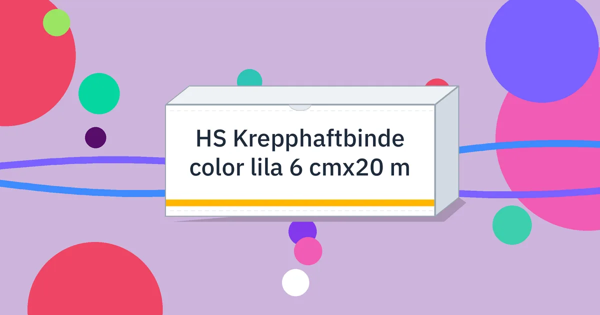 Symbolbild: Packung mit der Aufschrift HS Krepphaftbinde color lila 6 cmx20 m (PZN 03693400) – Verfügbarkeit und Bezug in Apotheken in Frankfurt am Main