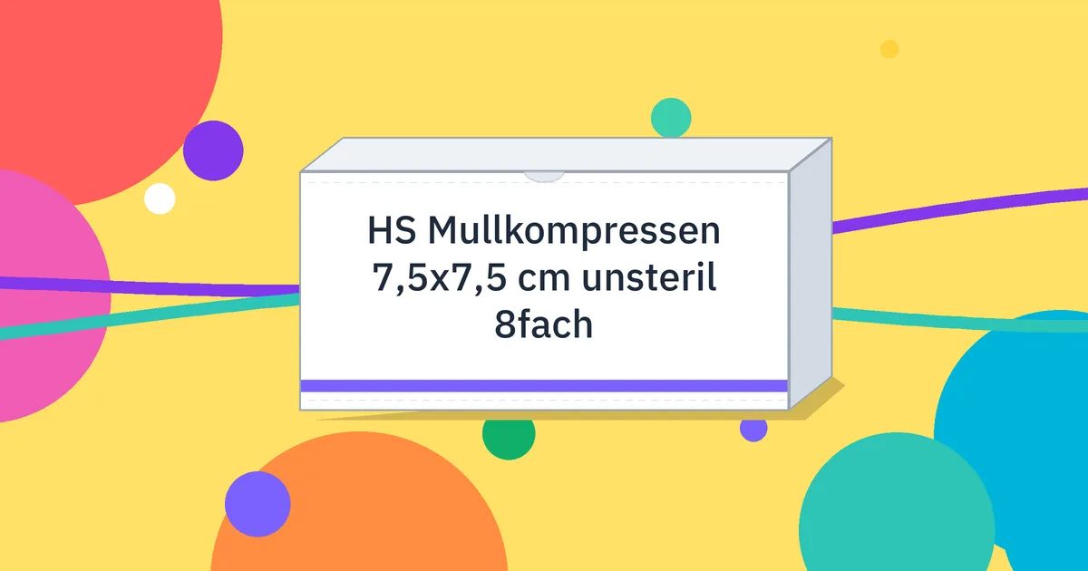 Symbolbild: Packung mit der Aufschrift HS Mullkompressen 7,5x7,5 cm unsteril 8fach (PZN 06559530) – Verfügbarkeit und Bezug in Apotheken in Frankfurt am Main