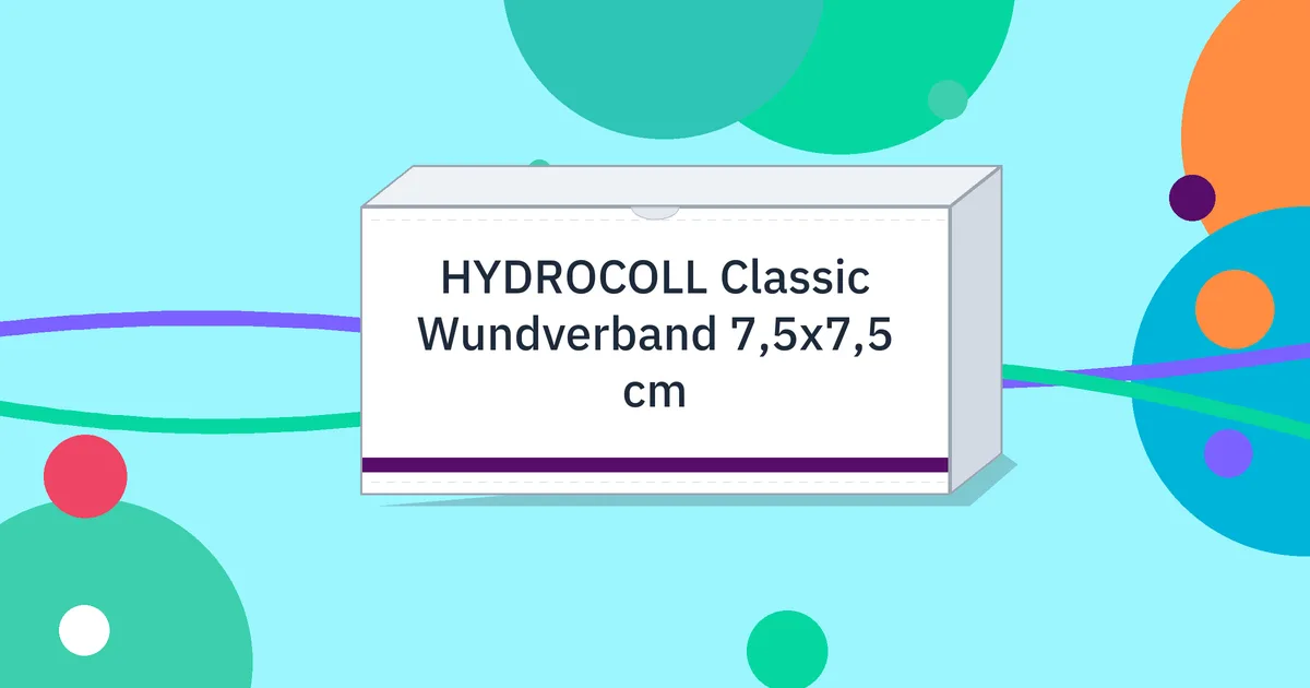 Symbolbild: Packung mit der Aufschrift HYDROCOLL Classic Wundverband 7,5x7,5 cm (PZN 19412923) – Verfügbarkeit und Bezug in Apotheken in Frankfurt am Main