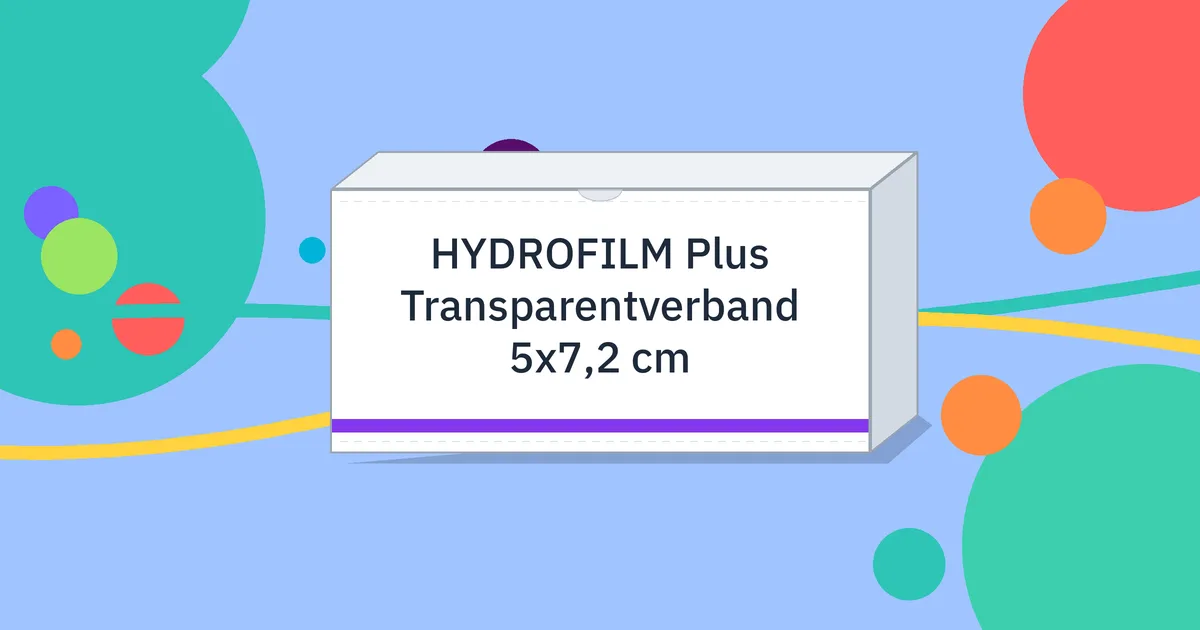 Symbolbild: Packung mit der Aufschrift HYDROFILM Plus Transparentverband 5x7,2 cm (PZN 12594370) – Verfügbarkeit und Bezug in Apotheken in Frankfurt am Main