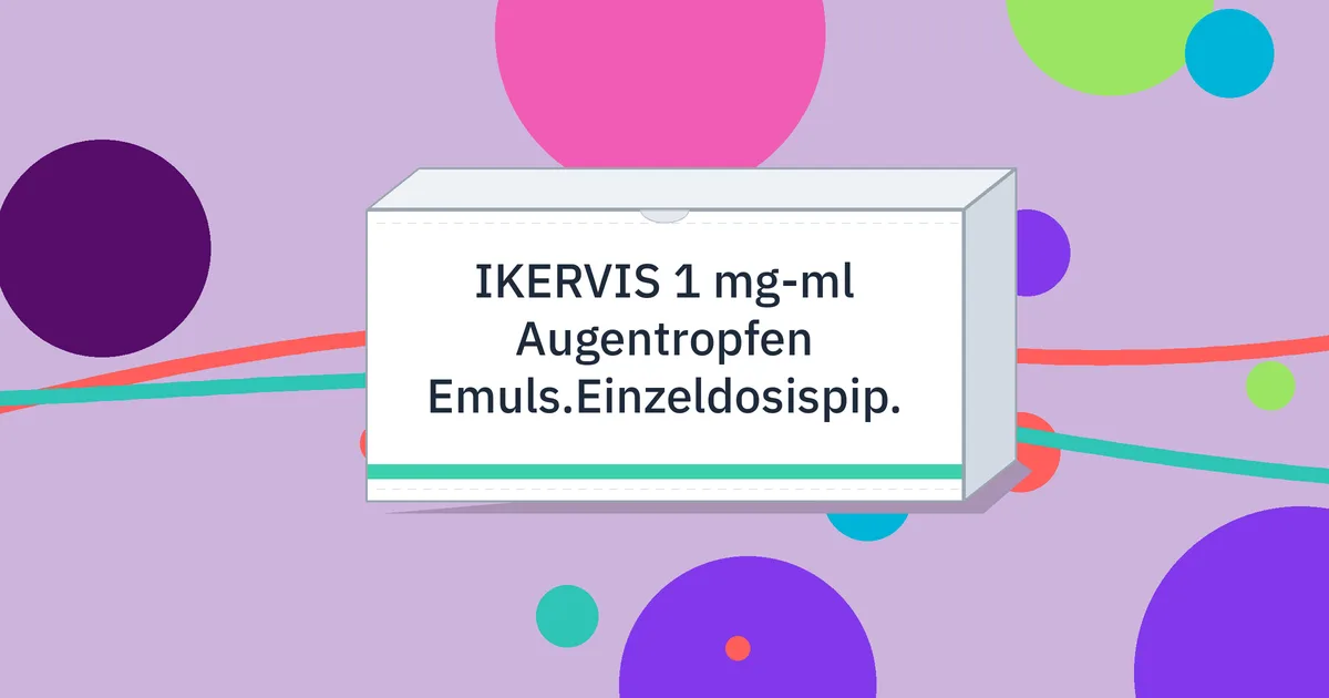 Symbolbild: Packung mit der Aufschrift IKERVIS 1 mg-ml Augentropfen Emuls.Einzeldosispip. (PZN 18806198) – Verfügbarkeit und Bezug in Apotheken in Frankfurt am Main