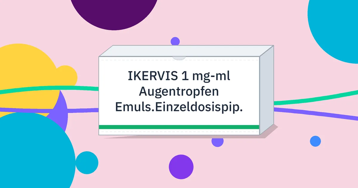 Symbolbild: Packung mit der Aufschrift IKERVIS 1 mg-ml Augentropfen Emuls.Einzeldosispip. (PZN 18806206) – Verfügbarkeit und Bezug in Apotheken in Frankfurt am Main