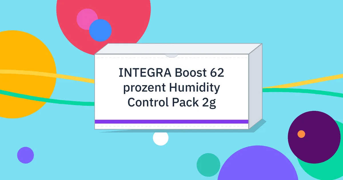 Symbolbild: Packung mit der Aufschrift INTEGRA Boost 62 prozent Humidity Control Pack 2g (PZN 20110972) – Verfügbarkeit und Bezug in Apotheken in Frankfurt am Main