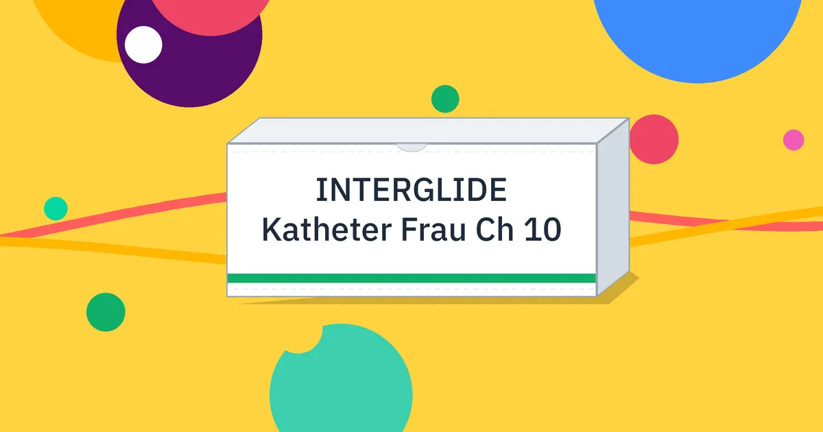 Symbolbild: Packung mit der Aufschrift INTERGLIDE Katheter Frau Ch 10 (PZN 00728090) – Verfügbarkeit und Bezug in Apotheken in Frankfurt am Main